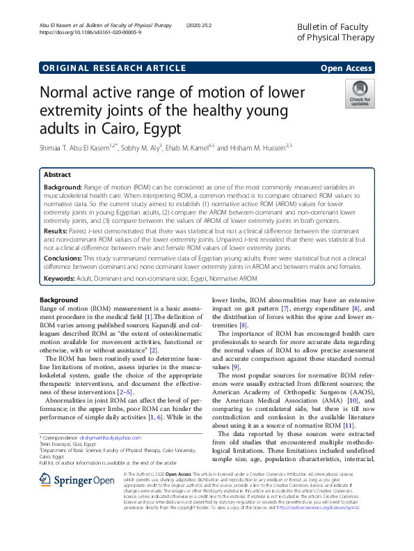 (PDF) Normal active range of motion of lower extremity joints of the ...