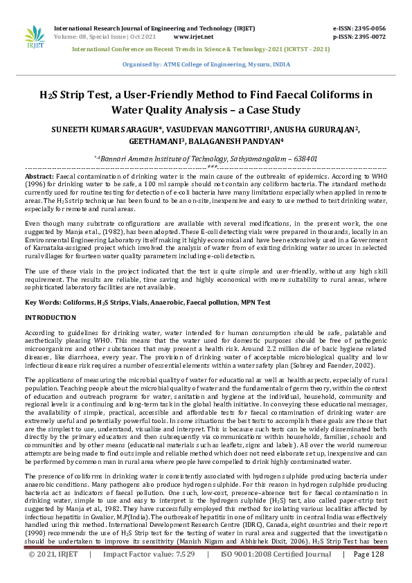 (PDF) IRJET- H2S Strip Test, a User-Friendly Method to Find Faecal ...