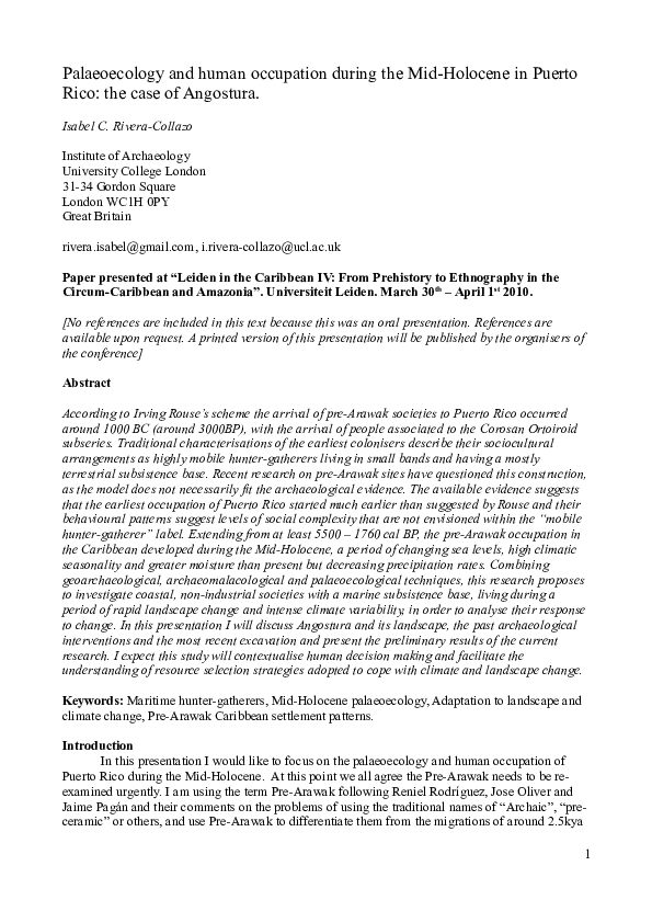 (PDF) Palaeoecology and human occupation during the Mid-Holocene in ...