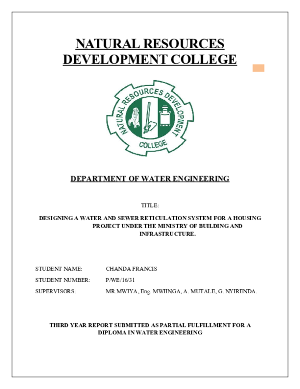 (DOC) Design of water reticulation and an over view of a sewer