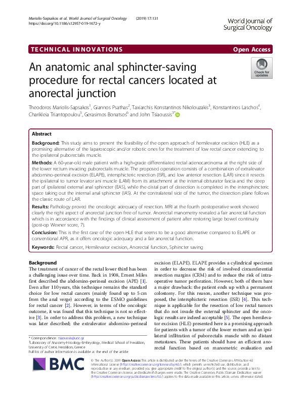 (PDF) An anatomic anal sphincter-saving procedure for rectal cancers ...