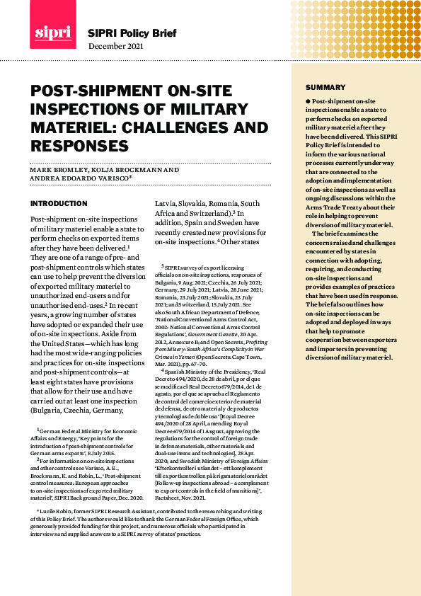 (PDF) Post-shipment On-site Inspections of Military Materiel ...