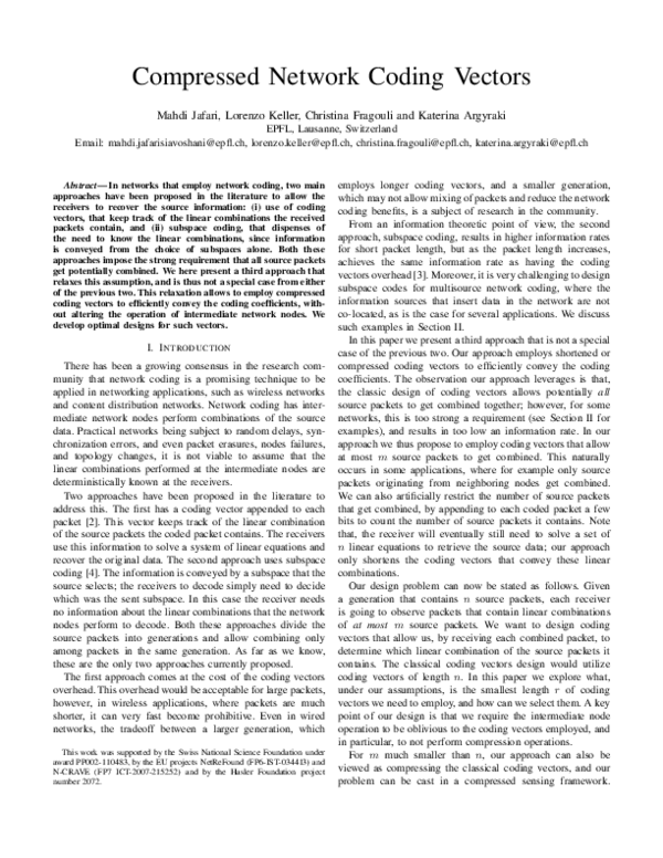 (PDF) Compressed network coding vectors