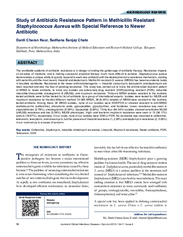 (PDF) Study of antibiotic resistance pattern in methicillin resistant staphylococcus aureus with ...