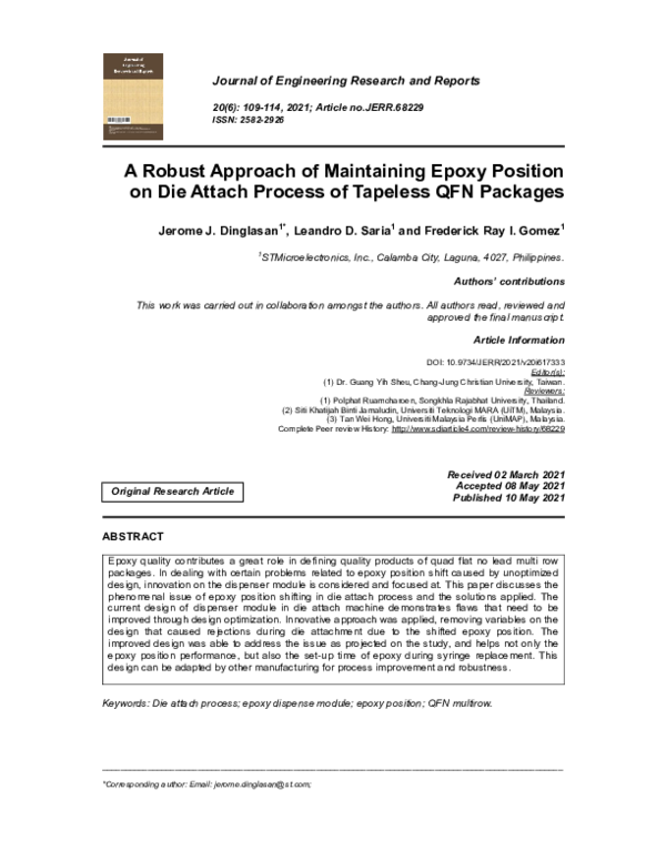 (PDF) A Robust Approach of Maintaining Epoxy Position on Die Attach ...