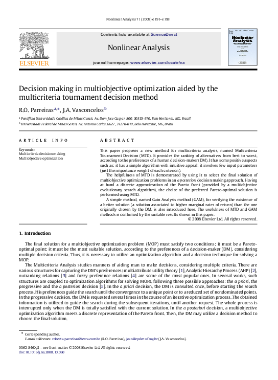(PDF) Decision making in multiobjective optimization aided by the ...