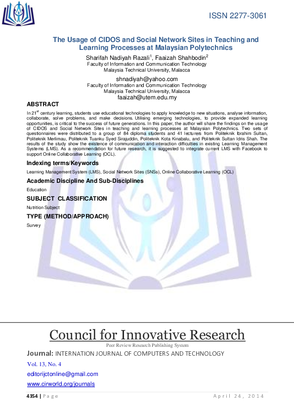 (PDF) The Usage of CIDOS and Social Network Sites in Teaching and ...