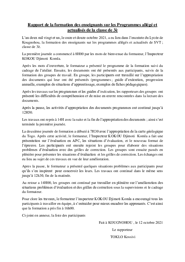 (PDF) Rapport de Formation