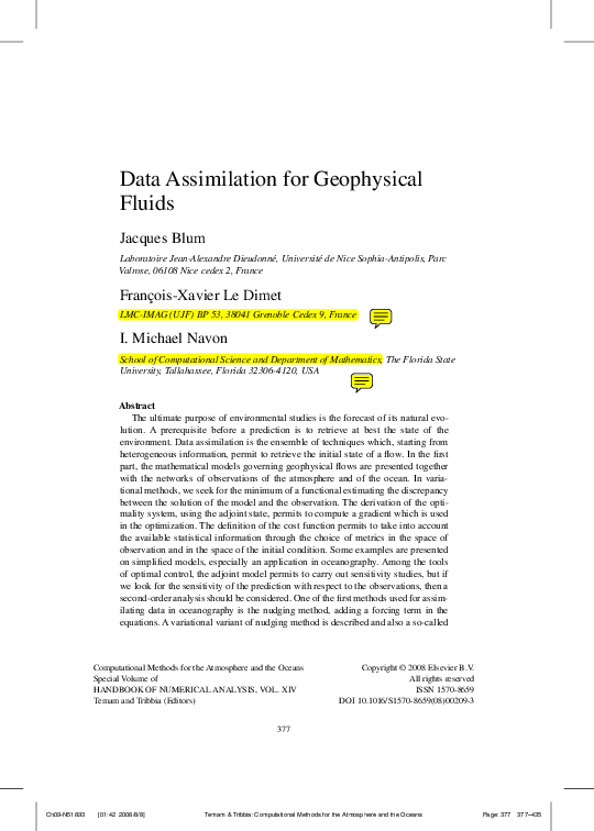 (PDF) Data Assimilation for Geophysical Fluids