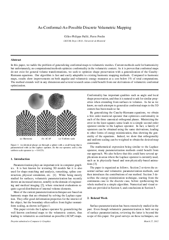 (PDF) As-conformal-as-possible discrete volumetric mapping