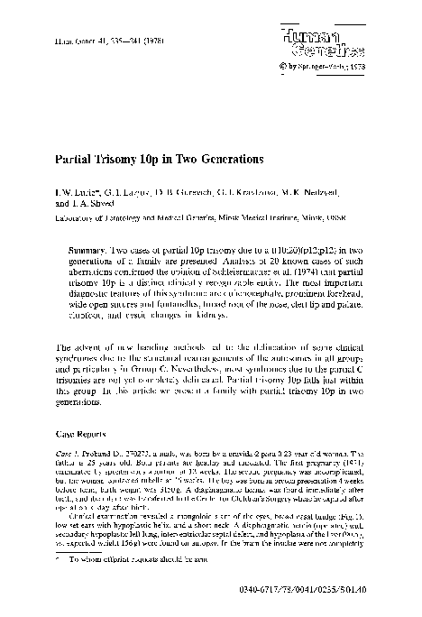 (PDF) Partial trisomy 10p in two generations