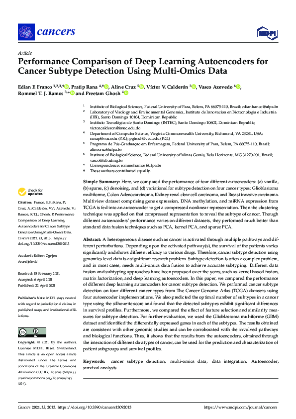 (PDF) Performance Comparison of Deep Learning Autoencoders for Cancer Subtype Detection Using ...