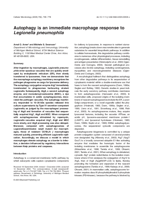 (PDF) Autophagy is An Immediate Macrophage Response to Legionella ...