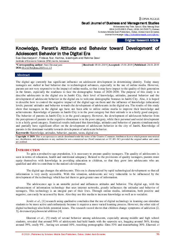 (PDF) Knowledge, Parent's Attitude and Behavior toward Development of Adolescent Behavior in the ...
