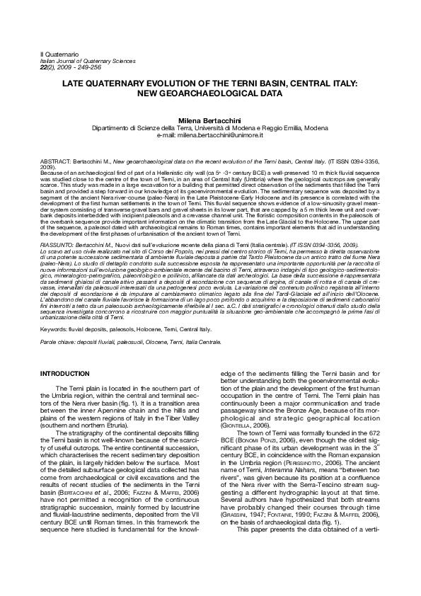 (PDF) Late Quaternary Evolution of the Terni Basin, Central Italy: New ...