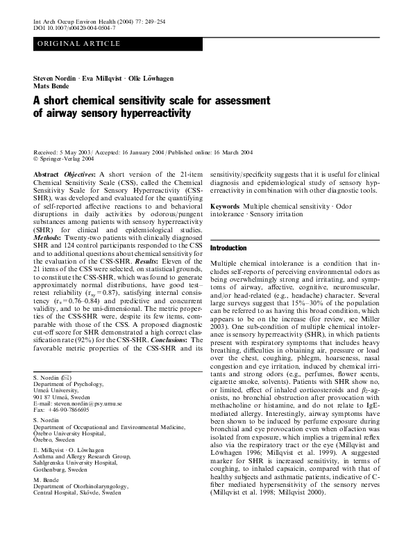 (PDF) A short chemical sensitivity scale for assessment of airway ...