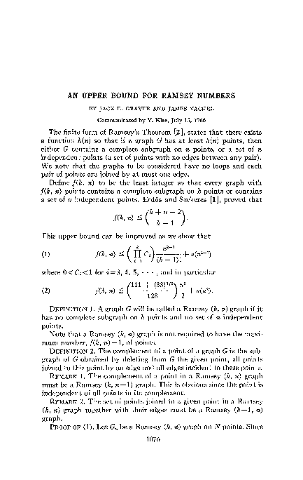 (PDF) An upper bound for ramsey numbers