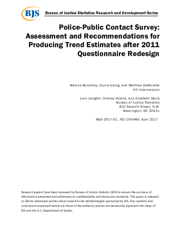 (PDF) Police-Public Contact Survey: Assessment and Recommendations for ...