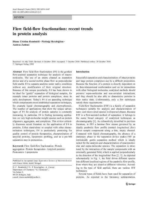 (PDF) Flow field-flow fractionation: recent trends in protein analysis