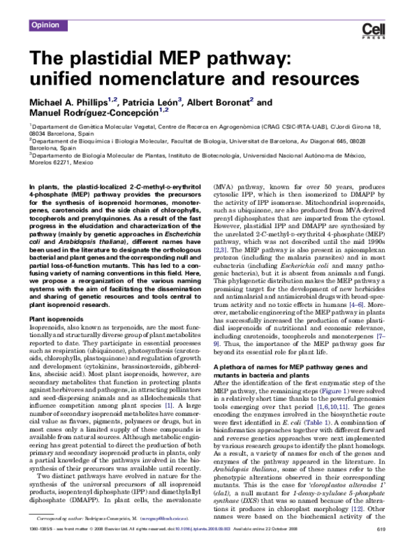 (PDF) The plastidial MEP pathway: unified nomenclature and resources