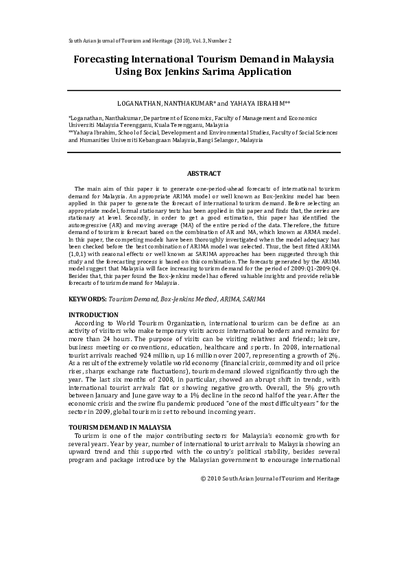 (PDF) Forecasting International Tourism Demand in Malaysia Using Box ...