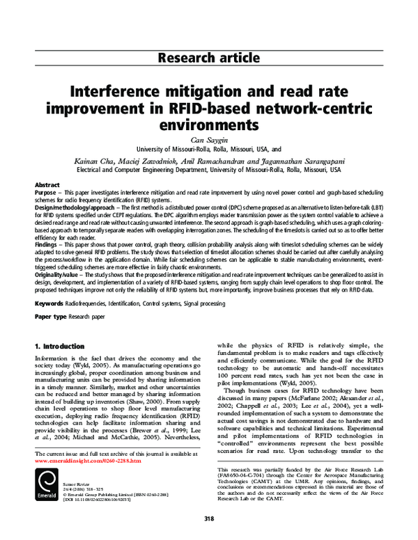 Pdf Interference Mitigation And Read Rate Improvement In Rfid Based