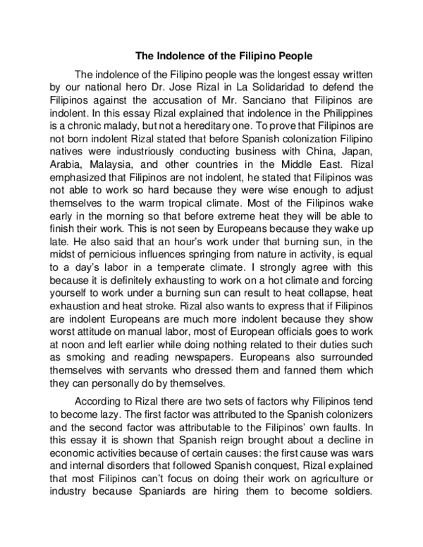 (PDF) The Indolence of the Filipino