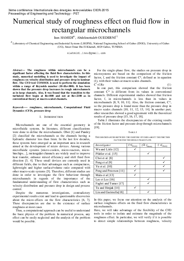 (PDF) Numerical study of roughness effect on fluid flow in rectangular ...