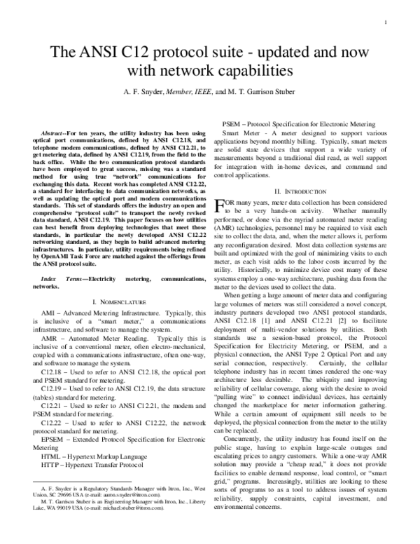 (PDF) The ANSI C12 protocol suite - updated and now with network capabilities