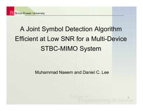 Pdf A Joint Symbol Detection Algorithm Efficient At Low Snr For A Multi Device Stbc Mimo