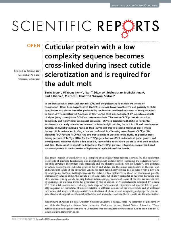 (PDF) Cuticular protein with a low complexity sequence becomes cross ...