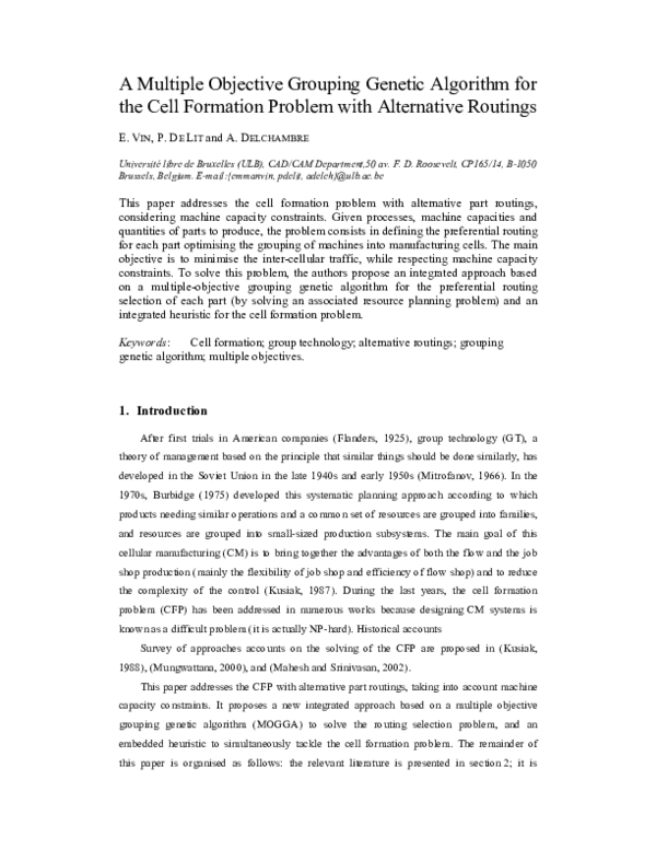 (PDF) A multiple-objective grouping genetic algorithm for the cell ...