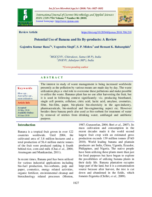 (PDF) Potential Use of Banana and Its By-products: A Review