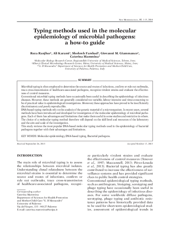 (PDF) Typing methods used in the molecular epidemiology of microbial ...