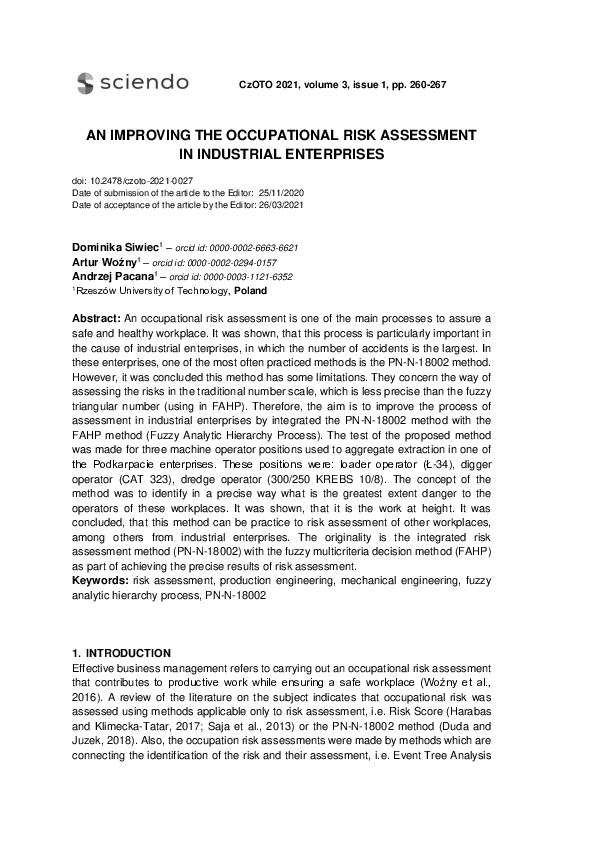 (PDF) An Improving the Occupational Risk Assessment in Industrial ...