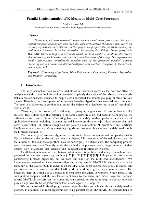 Pdf Parallel Implementation Of K Means On Multi Core Processors