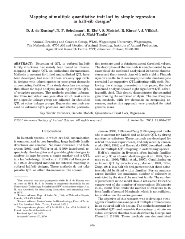 Mapping Of Multiple Quantitative Trait Loci By Simple Regression In Half Sib Designs
