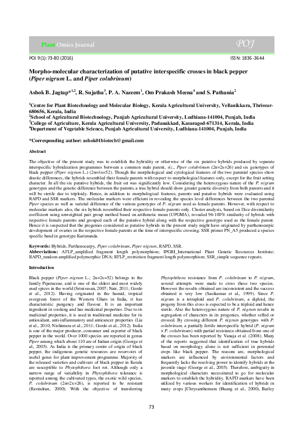 (PDF) Morpho-molecular characterization of putative interspecific ...