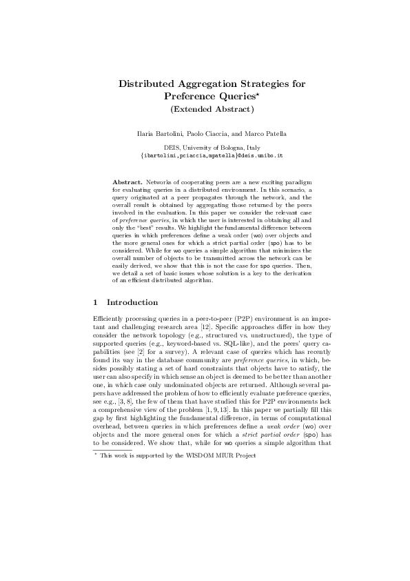 (PDF) Distributed aggregation strategies for preference queries (PDF) Distributed aggregation strategies for preference queries