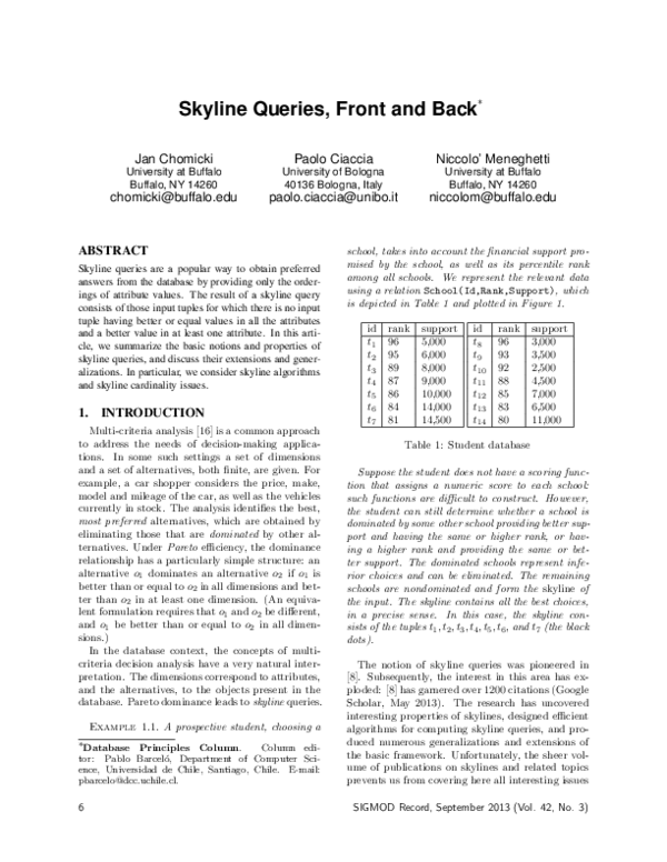 (PDF) Skyline queries, front and back
