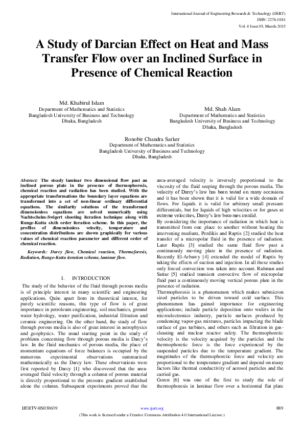 (PDF) Darcian Effect on Heat and Mass Transfer over Inclined Surface