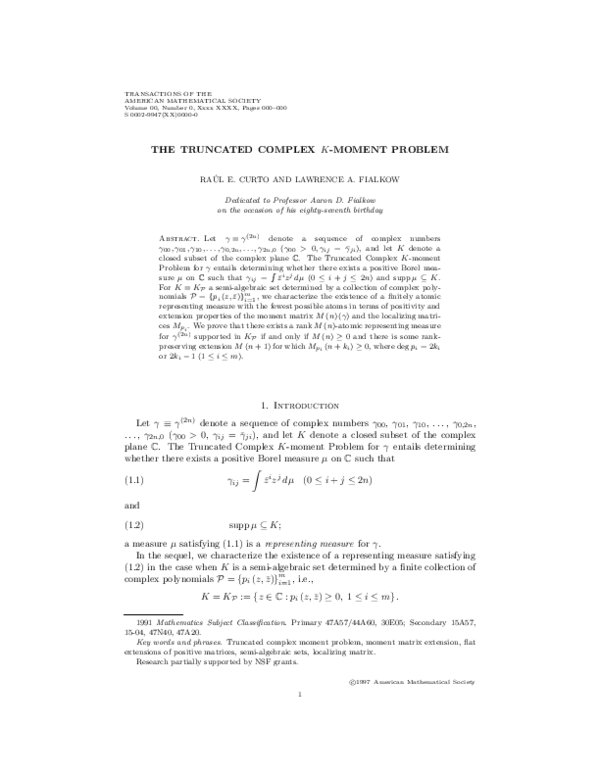 (PDF) The Truncated Complex K-Moment Problem