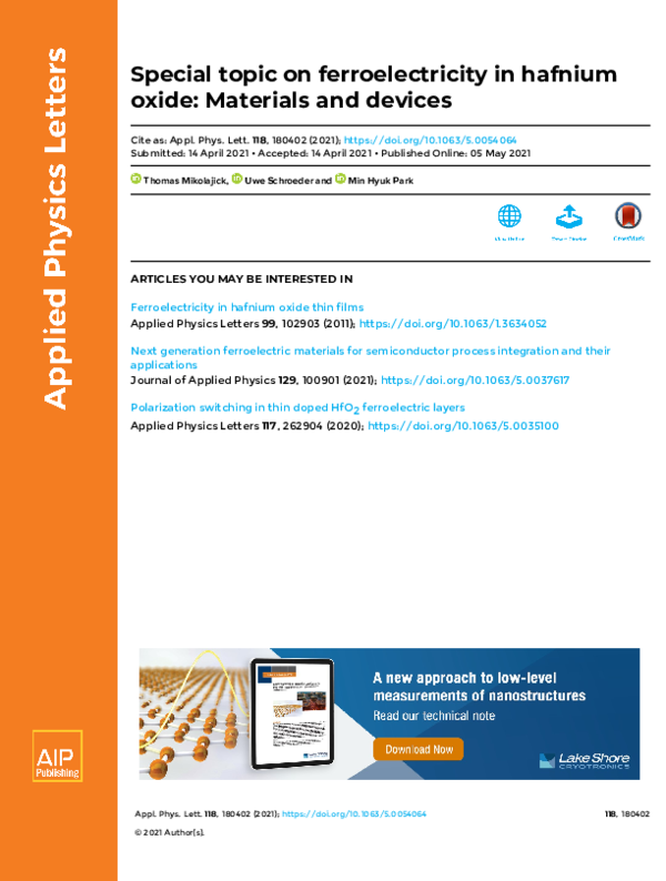 (PDF) Special topic on ferroelectricity in hafnium oxide: Materials and ...
