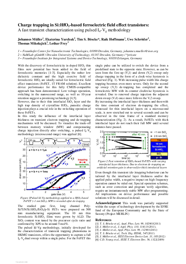(PDF) Charge trapping in Si:HfO2-based ferroelectric field effect transistors: A fast transient ...
