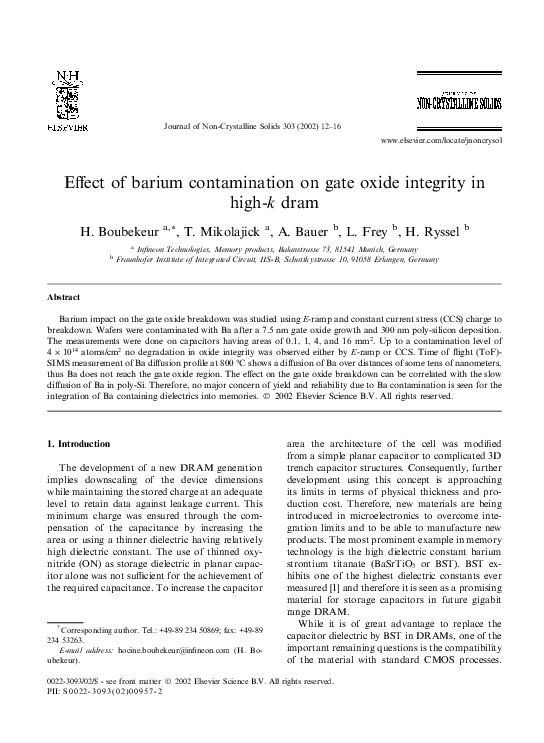 (PDF) Effect of barium contamination on gate oxide integrity in high-k dram