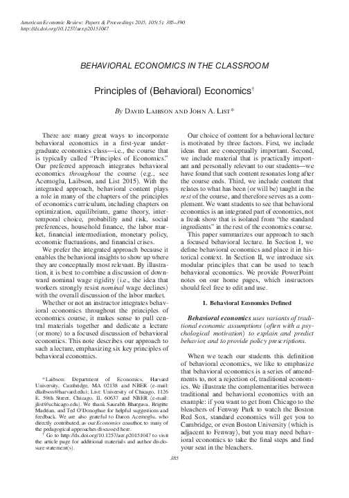 (PDF) Principles of (Behavioral) Economics