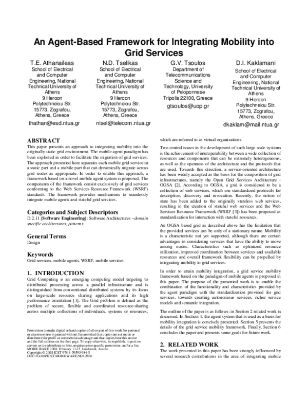 Pdf An Agent Based Framework For Integrating Mobility Into Grid Services