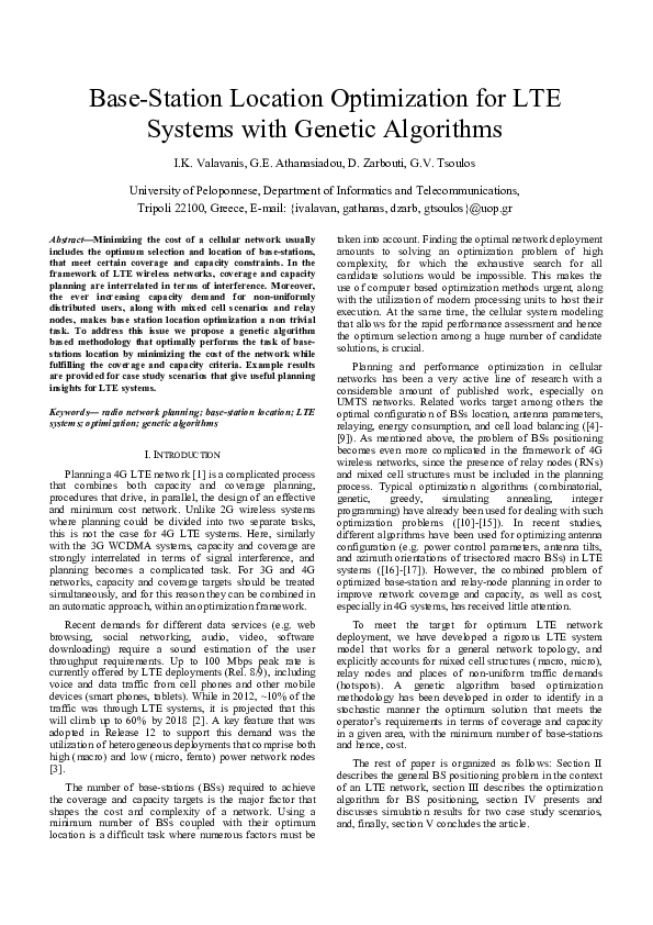 (PDF) Base-Station Location Optimization for LTE Systems with Genetic Algorithms