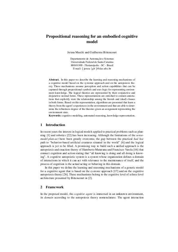 (PDF) Propositional Reasoning for an Embodied Cognitive Model
