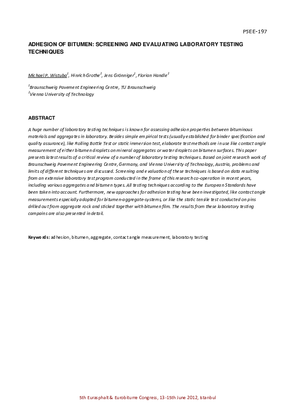 (PDF) Adhesion of Bitumen: Screening and Evaluating Laboratory Testing ...